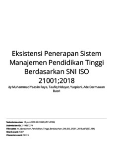Eksistensi Penerapan Sistem Manajemen Pendidikan Tinggi Berdasarkan SNI ISO 21001:2018 ...